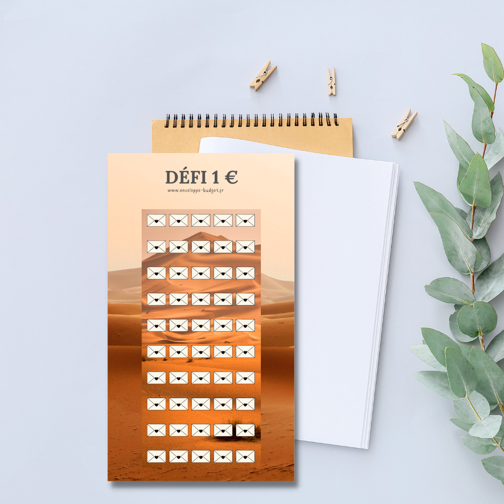 Défi budget 1 euro (format A6 plastifié et perforé) – Enveloppe-budget.fr